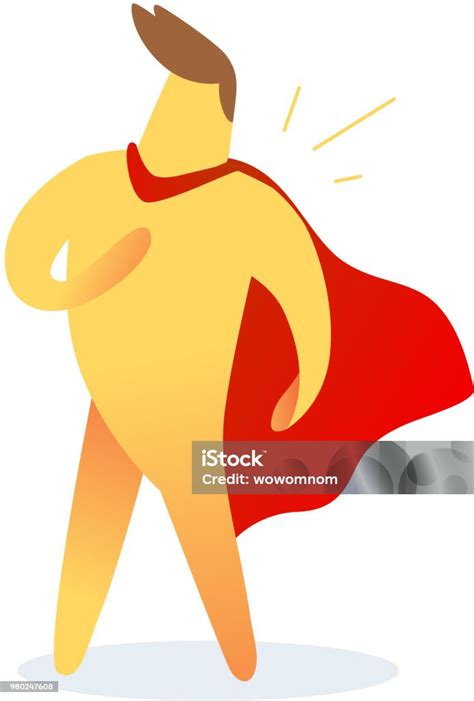 흰색 바탕에 빨간 망 토와 노란색 슈퍼 남자의 벡터 그림 승자 만화 캐릭터 개념입니다 개념에 대한 스톡 벡터 아트 및 기타 이미지 개념 경영자 구조 Istock