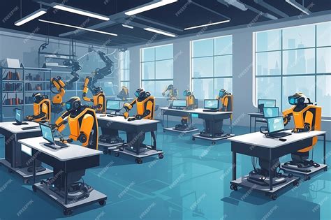 Swarm Robotics Programming Students In Robotics Lab Vector Scene Premium Ai Generated Image