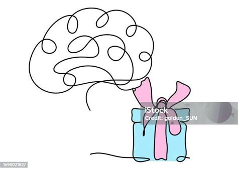 추상적인 색은 상자와 뇌를 흰색에 연속적인 선 그리기로 제시한다 공휴일에 대한 스톡 벡터 아트 및 기타 이미지 공휴일 나비매듭 낙서 드로잉 Istock