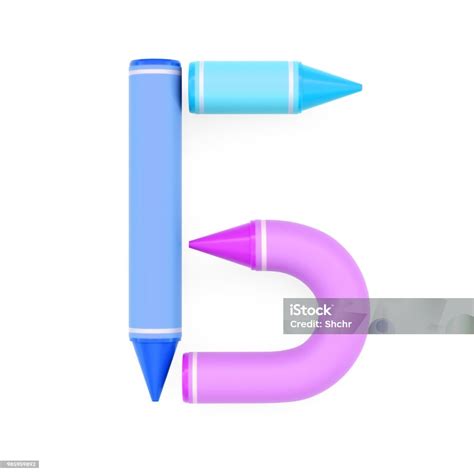 흰색 바탕에 대문자 B 또는 수의 키릴 알파벳 처럼 조립 하는 왁 스 크레용 컬러 3 차원 글꼴 이미지 렌더링 0명에 대한 스톡