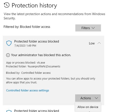 anybody using windows defender controlled folder access videohelp forum