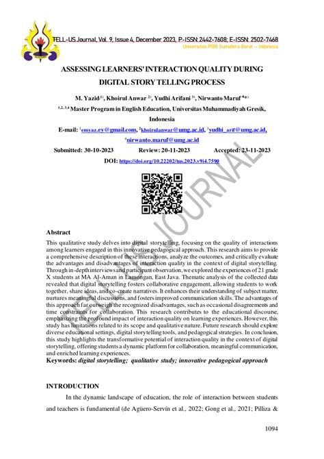Pdf Assessing Learners Interaction Quality During Digital Story