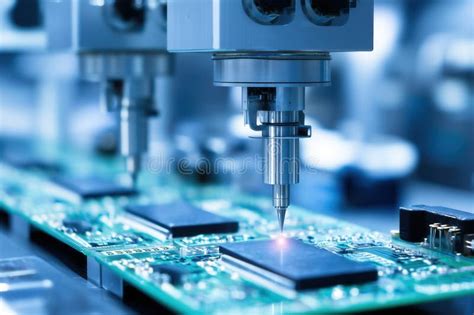 Precision Machine Working On Circuit Board Automated Electronics Assembly And Production Stock