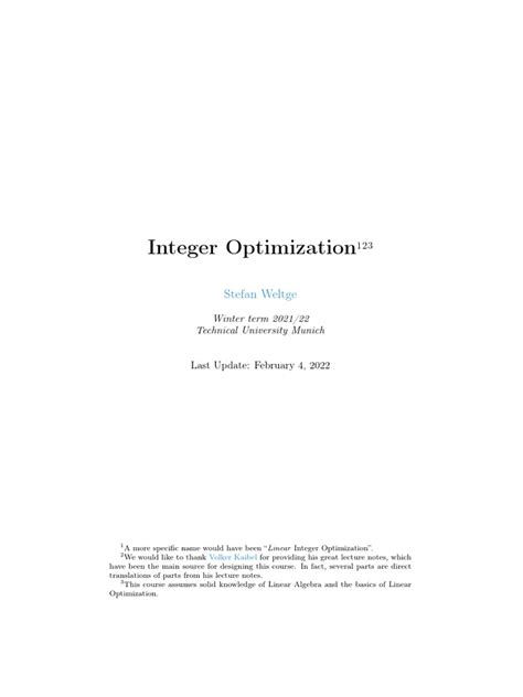 Integer Optimization Stephan Weltge Pdf Linear Programming