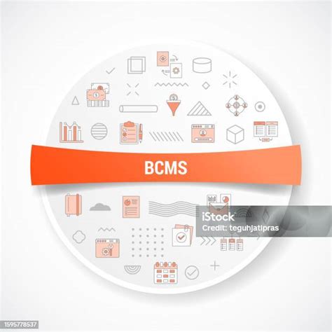 Bcms 비즈니스 연속성 관리 시스템 개념 배지에 대한 원형 또는 원 모양의 아이콘 개념 개념에 대한 스톡 벡터 아트 및 기타