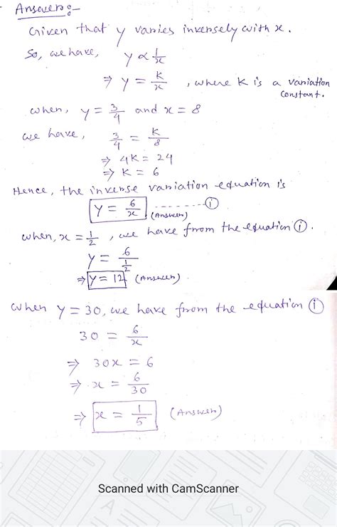Solved Write The Inverse Variation For X And Y If Y Varies Inversely With Course Hero