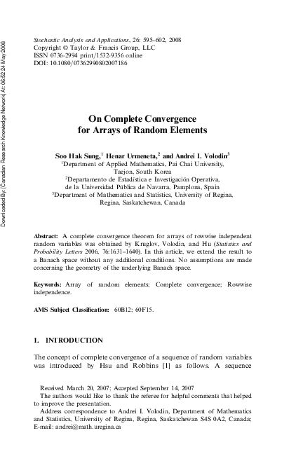 Pdf On Complete Convergence For Arrays Of Random Elements