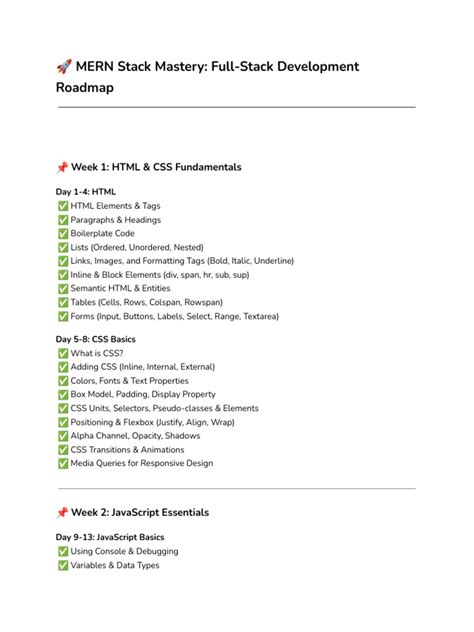 Mern Stack Mastery Full Stack Development Roadmap Pdf Html Element Java Script
