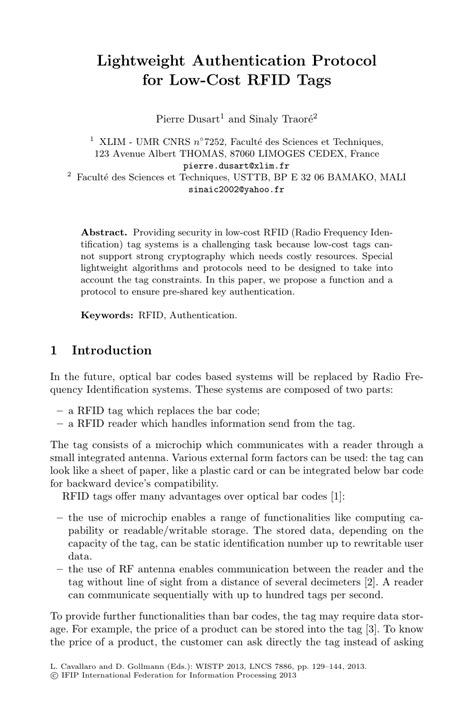 Pdf Lightweight Authentication Protocol For Low Cost Rfid Tags