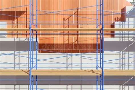 Scaffolding Structure In Front Of Building Construction Realistic