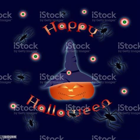 할로윈 호박 마녀 모자 거미와 박리 눈인사 카드 빈티지 해피 할로윈 어떤 목적을 위해 훌륭한 디자인 할로윈 포스터 벡터 일러스트레이션 배너 포스터 그래픽 요소 벡터입니다