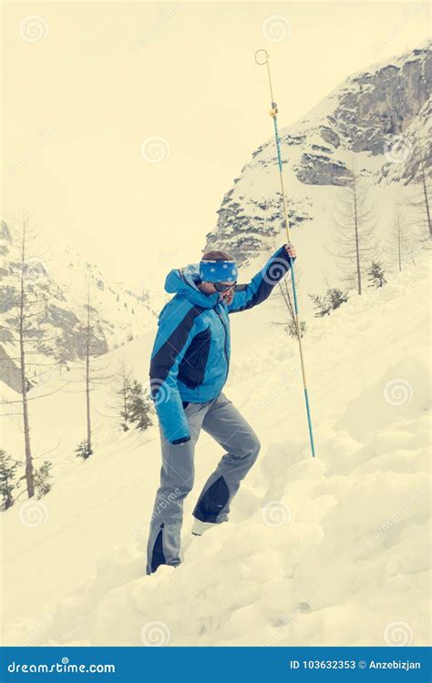 Female Rescuer Searching For Avalanche Victim Stock Image Image Of Cross Paramedic 103632353