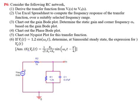 Solved P6 Consider The Following RC Network 1 Derive The Chegg Com