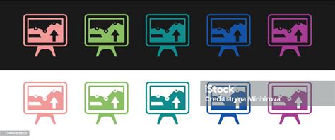 흑백 배경에서 격리된 그래프 차트 아이콘으로 컴퓨터 모니터를 설정합니다 텍스트 파일 아이콘을 보고합니다 회계 기호 감사 분석 계획 벡터 0명에 대한 스톡 벡터 아트 및 기타