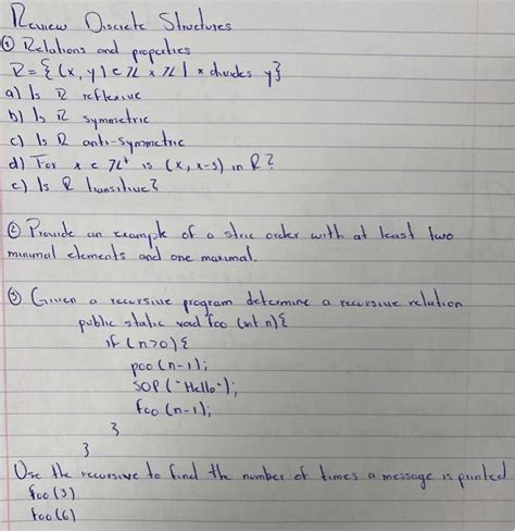 Solved Review Discrete Structures Relations And Properties Chegg Com