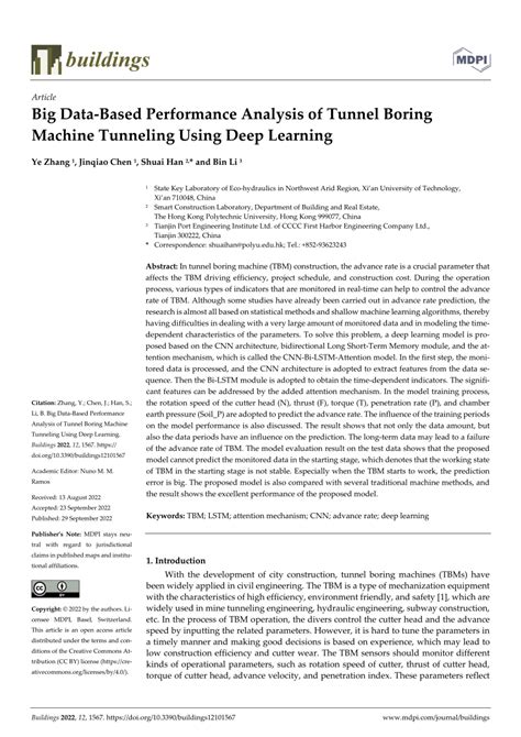 Pdf Big Data Based Performance Analysis Of Tunnel Boring Machine