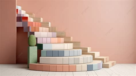 모자이크 계단 디자인의 무수한 기하학적 모양으로 장식된 연단의 3d 렌더링된 디스플레이 3d 실린더 3d 무대 3d 스탠드 배경 일러스트 및 사진 무료 다운로드