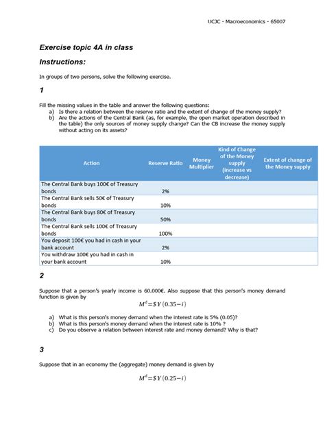 exercise topic 4a in class pdf money supply interest