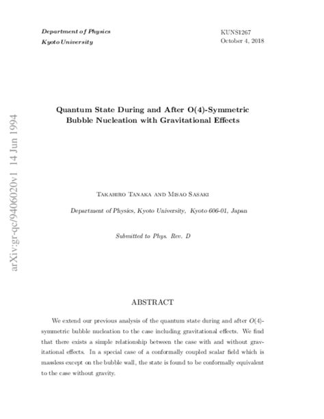 Pdf Quantum State During And After O 4 Symmetric Bubble Nucleation