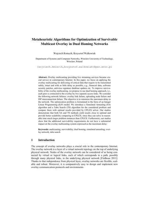 pdf metaheuristic algorithms for optimization of survivable multicast overlay in dual homing
