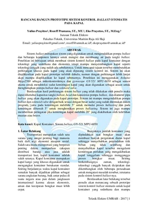 Pdf Rancang Bangun Prototipe Sistem Kontrol Ballast Otomatis Pada Kapal
