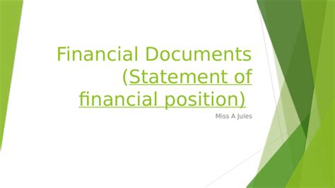 Igcse Business Edexcel Theme 3 3 4 Financial Documents Lesson 2 Statement Of Financial