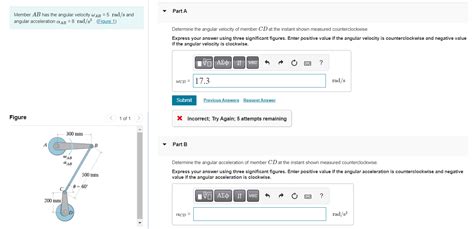 Solved Member Ab Has The Angular Velocity Wab 5 Rad S And