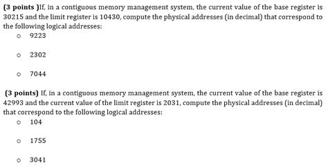 Solved 3 Points If In A Contiguous Memory Management