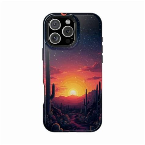 Desert Cactus Sunset Night Sky Minimalist Iphone Case Nature Art For