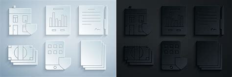 스마트폰 보험 펜으로 계약 지폐 현금 쌓기 청소 문서 그래프 차트 및 하우스 방패 아이콘을 설정합니다 벡터 3차원 형태에 대한 스톡 벡터 아트 및 기타 이미지 Istock