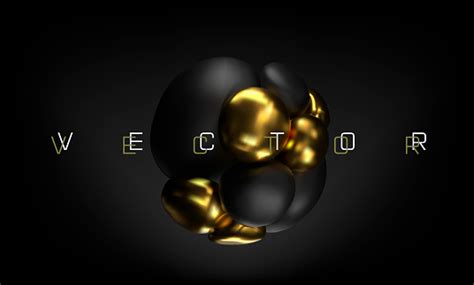 3d 구가있는 추상배경 황금과 검은 거품 반짝이는 팔레트로 질감이 있는 공의 벡터 그림입니다 쥬얼리 골드 커버 컨셉 검은 색 배너입니다 디자인 장식 요소 구에 대한 스톡