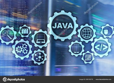 java programming concept virtual machine server room background stock