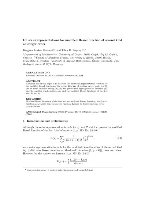 Pdf On Series Representations For Modified Bessel Function Of Second