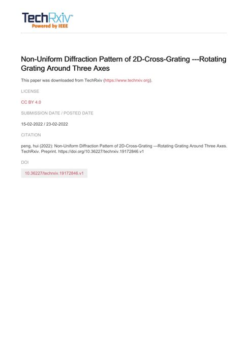 Pdf Non Uniform Diffraction Pattern Of 2d Cross Grating Rotating