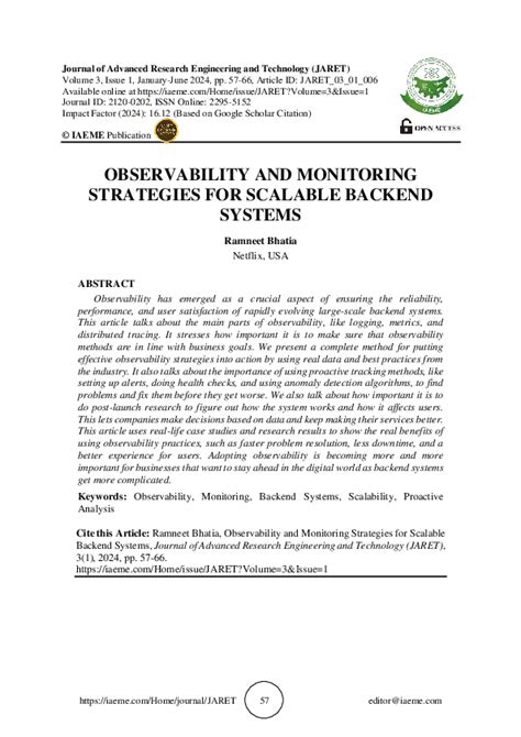 Pdf Observability And Monitoring Strategies For Scalable Backend Systems