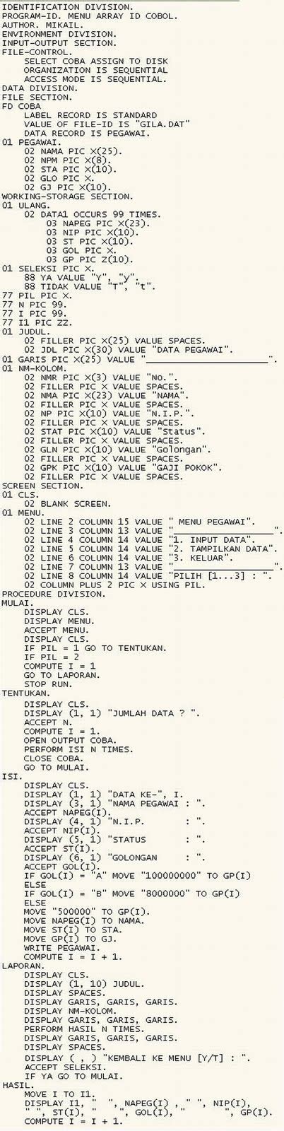 makalah array pada cobol