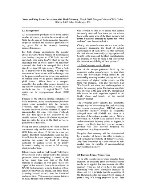 Error Correction With Flash Memory Pdf Flash Memory Error