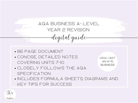AQA Business A Level Revision Notes For Year A Level Units Includes Formula Sheets And