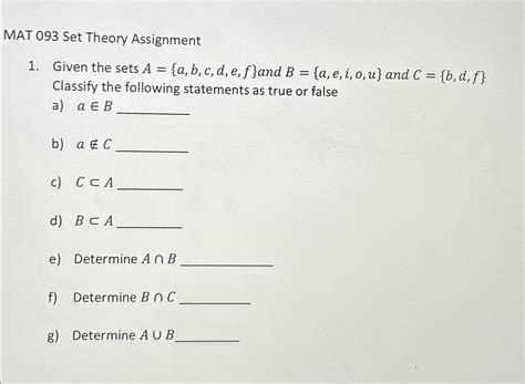 Solved MAT Set Theory AssignmentGiven The Sets Chegg Com