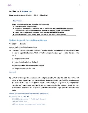 Fsa PS Key Problem Set Key Problem Set Answer Key Max Points Available Marks
