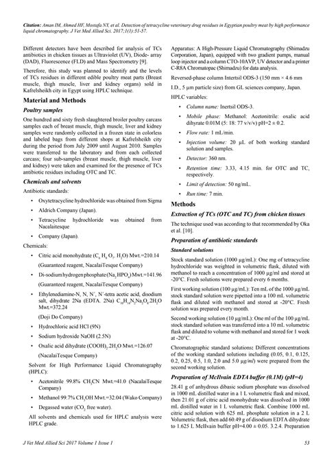 Solution Detection Of Tetracycline Veterinary Drug Residues In Egyptian Poultry Meat By High
