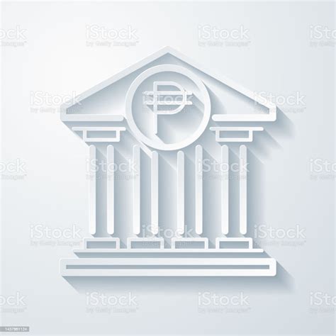 페소 기호가있는 은행 빈 배경에 종이 잘라내기 효과가 있는 아이콘 기둥 건축적 특징에 대한 스톡 벡터 아트 및 기타 이미지 기둥 건축적 특징 개념 비즈니스 Istock