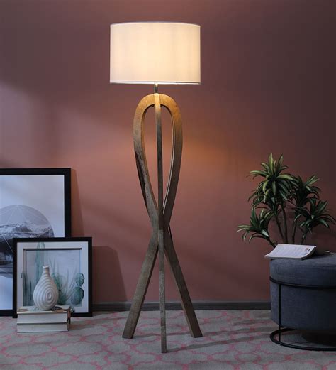Buy White Fabric Shade Tripod Floor Lamp With Mango Wood Base At 47 Off By Sapphire Pepperfry
