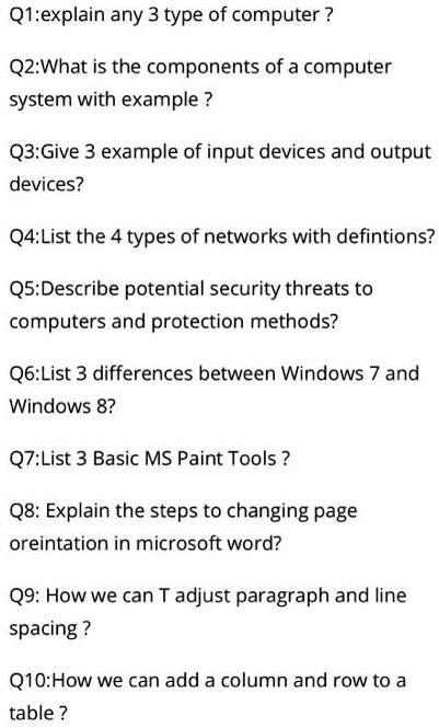 q1 explain any 3 type of computer q2 what is the components of a