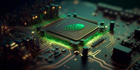 Premium Ai Image Green Power Closeup Of Processor Motherboard With Green Leaves