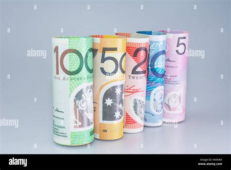 Rolled Up Australian Banknotes All Denominations Currency Money Stock