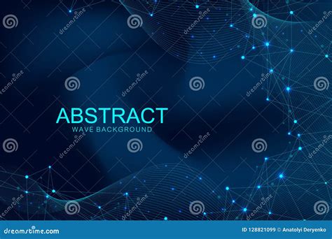 Abstract Polygonal Background With Connected Lines And Dots Wave Flow Molecule Structure And