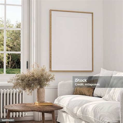 수직 Iso 프레임 모형 반사 유리 거실 벽에 모형 포스터 인테리어 모형 아파트 배경입니다 현대적인 인테리어 디자인 3d 렌더링 벽에 대한 스톡 사진 및 기타 이미지