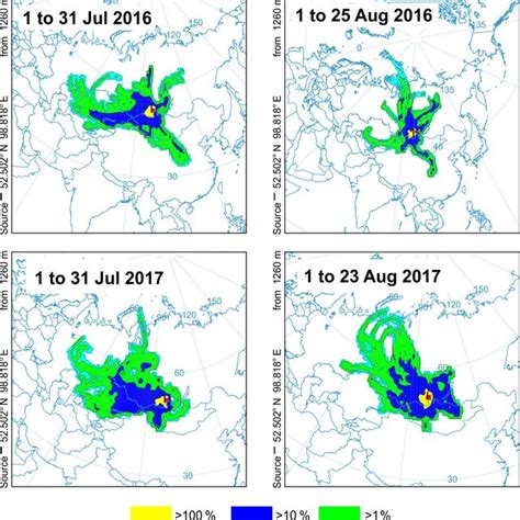 Frequency Maps Of 5 D Backward Trajectories For July And August Of Download Scientific Diagram