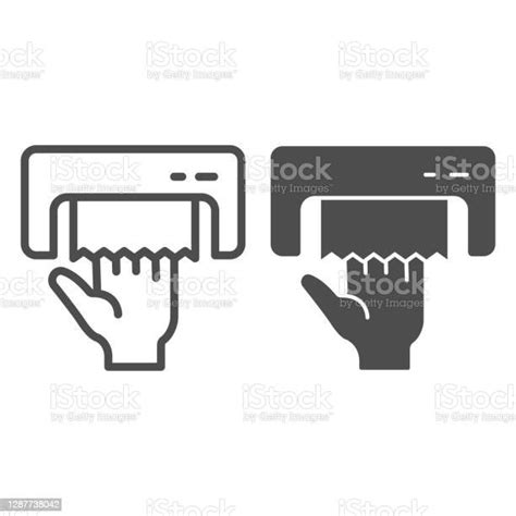 종이 타월 라인과 단단한 아이콘 위생 루틴 개념 흰색 배경에 스내치 시트 종이 기호 모바일 및 웹개요 스타일의 종이 타월 디스펜서 아이콘이있는 핸드 드라이어 벡터 그래픽